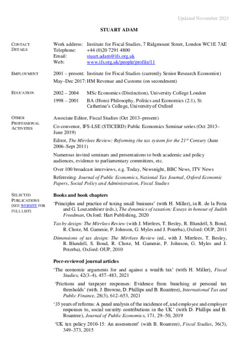 Stuart Adam | Institute for Fiscal Studies